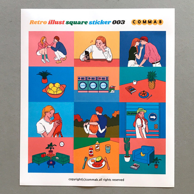 Design comma-B Retro illustration squared paper sticker