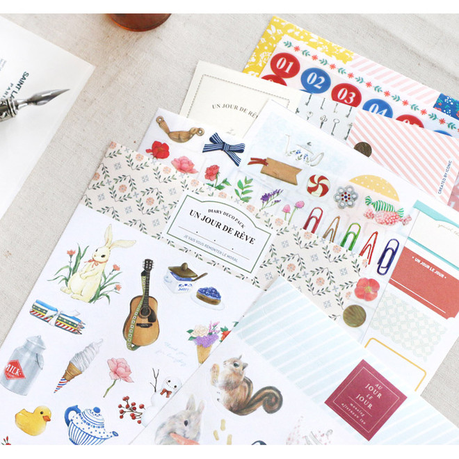 Iconic Diary deco sticker set 9 sheets in one set ver.5 - fallindesign