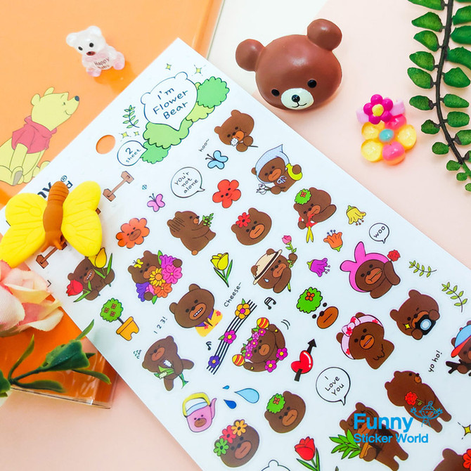 Funny Sticker Flower Bear PVC Clear Sticker