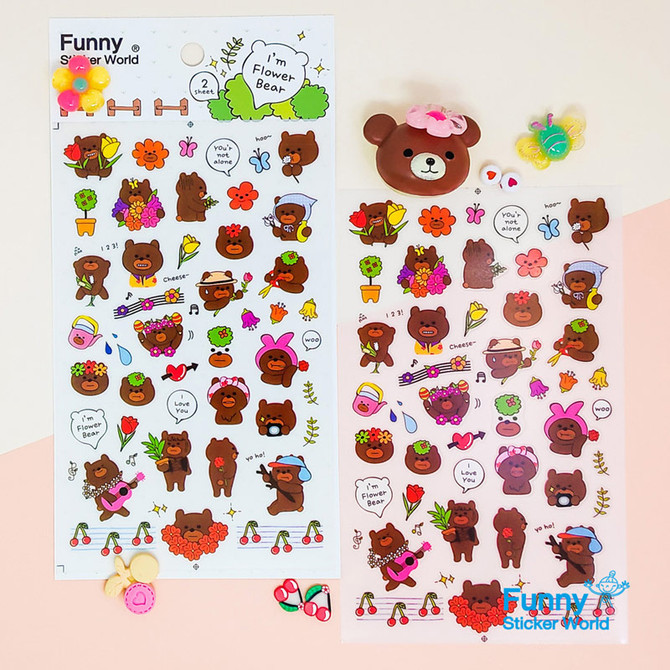 Funny Sticker Flower Bear PVC Clear Sticker