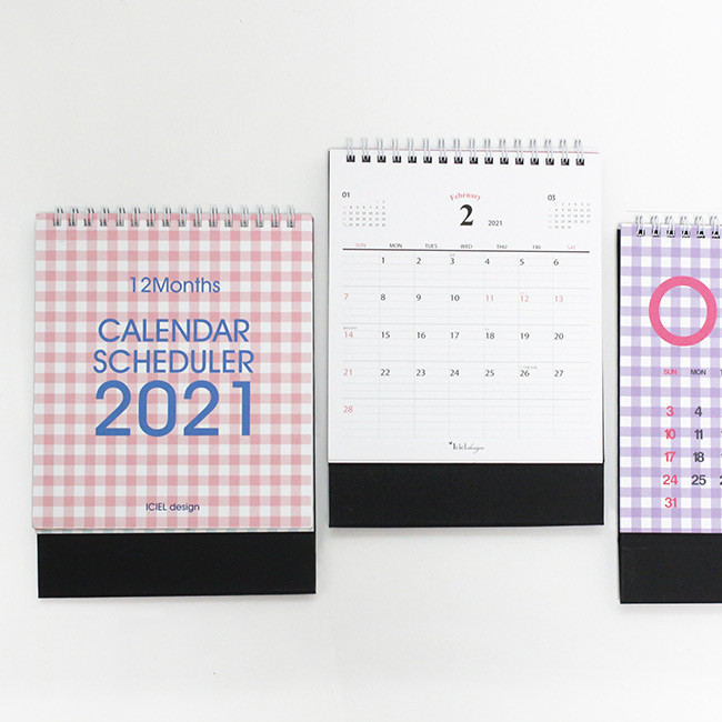 ICIEL 2021 Gingham check dated monthly desk calendar