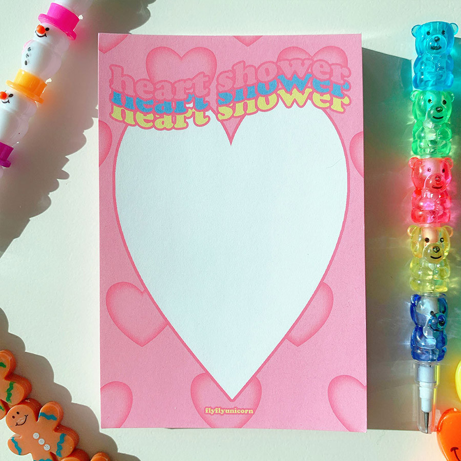 FlyFlyUnicorn Pink Heart Balloon Writing Notepad