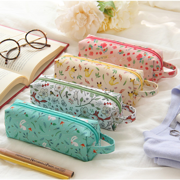 Indigo Willow pattern cube pencil case with strap - fallindesign