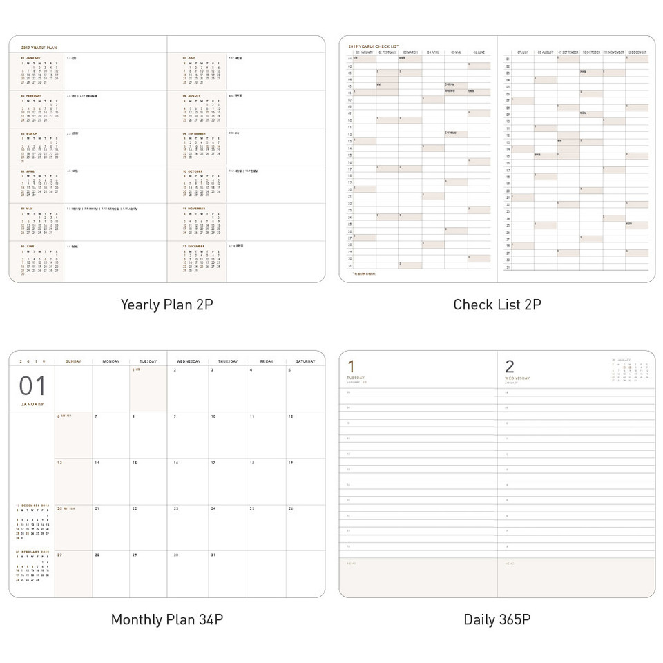 Ardium 2019 Simple medium dated daily journal agenda planner