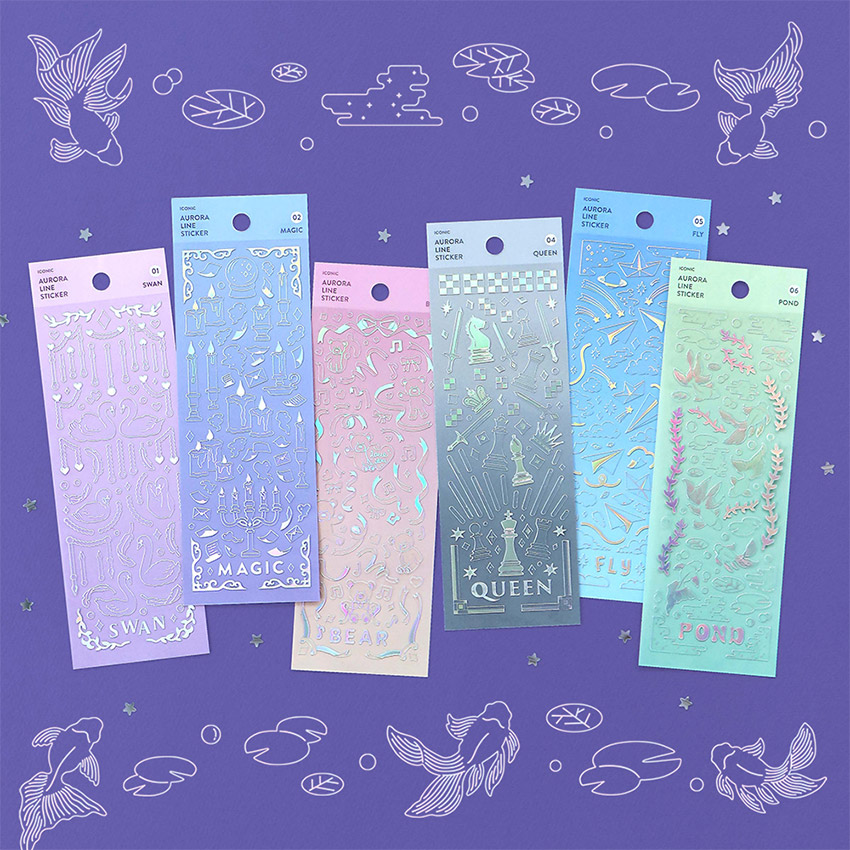 Iconic Aurora Line Glitter Slim Sticker Pack - fallindesign
