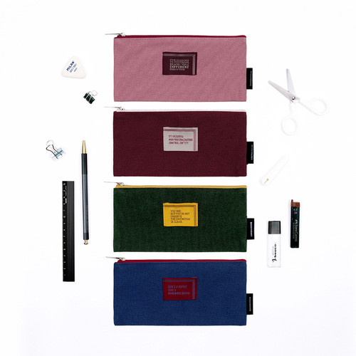 World literature lettering cotton zip pencil case pouch