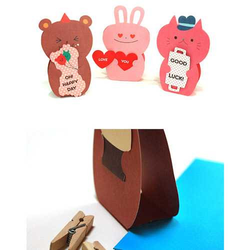 Jam studio Stand up cute animal message card with envelope