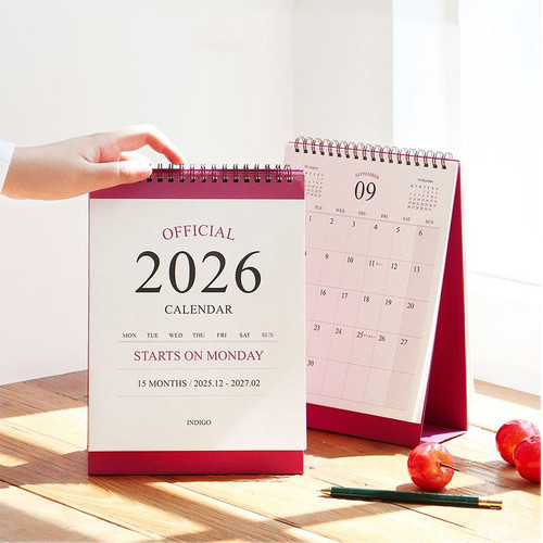 Indigo 2026 Desk Calendar - Monday Start, 15-Month Planner