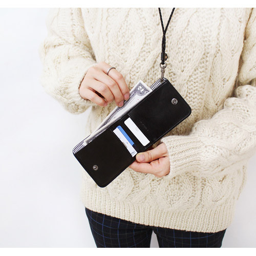 Indigo The basic M card wallet with neck strap ver.2 - fallindesign