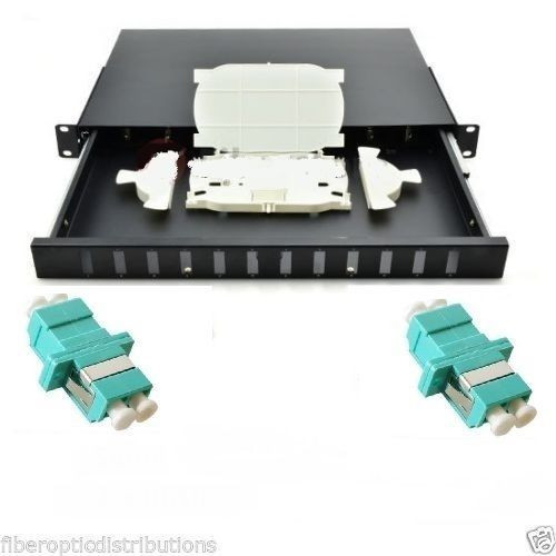 Fiber Optic Patch Panel,Enclosure, 1U,Rackmount,12 Port Loaded LC Aqua ...