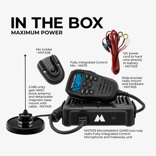 Midland Micro Mobile 50 Watt GMRS Radio with Magnetic Mount Antenna ...