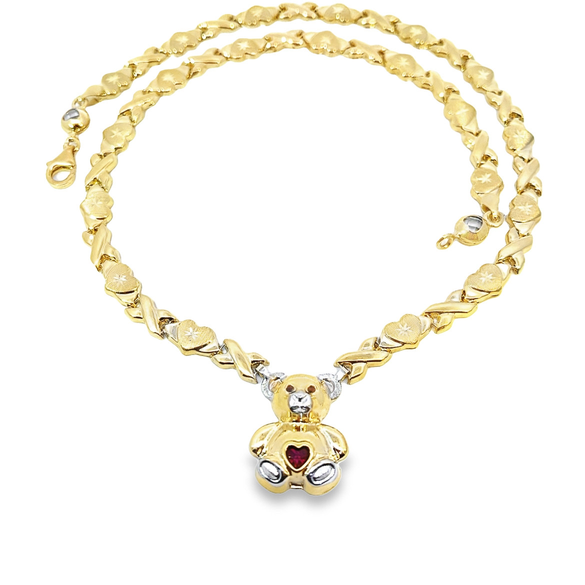 10K Yellow Gold XO Heart Teddy Bear Chain 18" Inches - Manhattan Jewelers