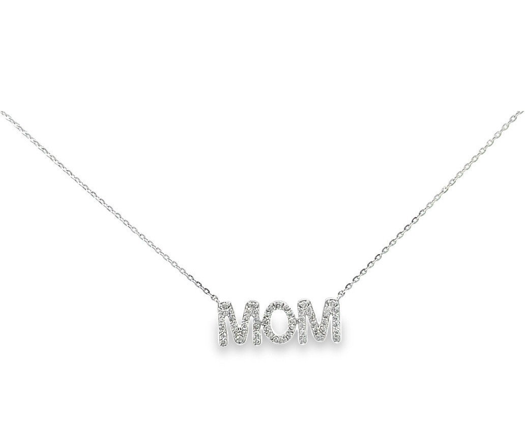 10K White Gold Diamond MOM Necklace - Manhattan Jewelers