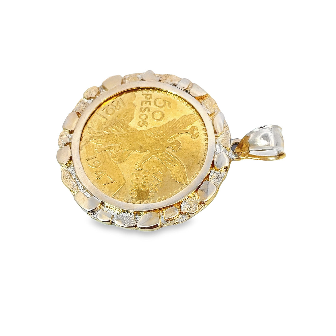14K Yellow Gold Centenario 50 Pesos Coin With Nugget Bezel Pendant ...
