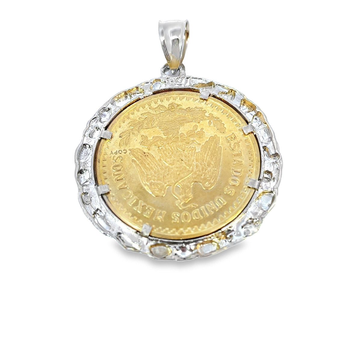 14K Yellow Gold Centenario 50 Pesos Coin With Nugget Bezel Pendant ...