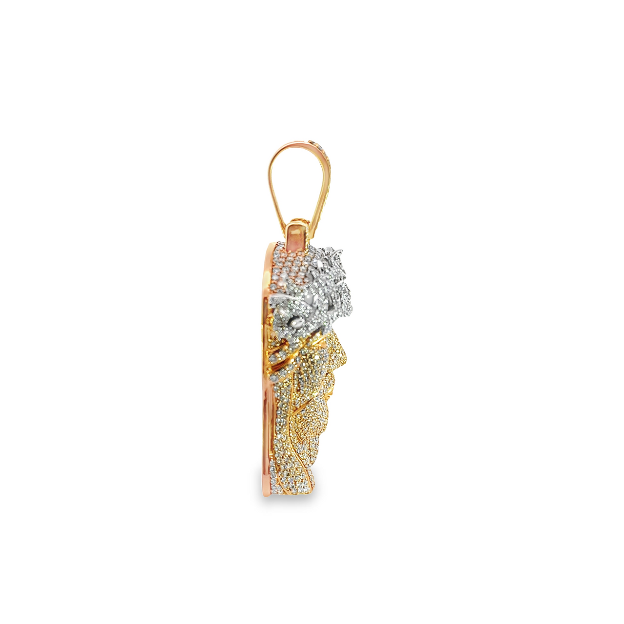 10K Rose and White Gold Diamond Jesus Charm 11.45ct - Manhattan Jewelers