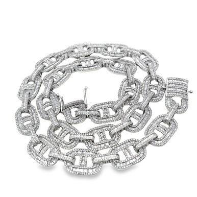 10K White Gold Baguette Diamond Gucci Link Chain 28.5ctw Manhattan Jewelers