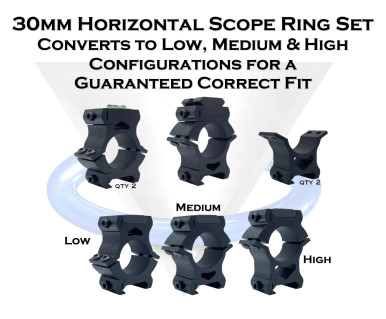 VersaRing Horizontal 30mm Scope Rings, Converts to Low, Med, High Heights