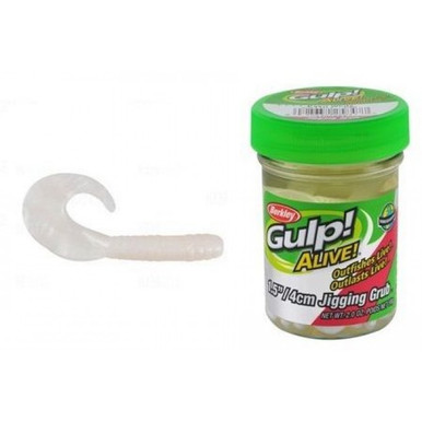Berkley Gulp Alive! 1.5" Grub, Pearl White, Jar