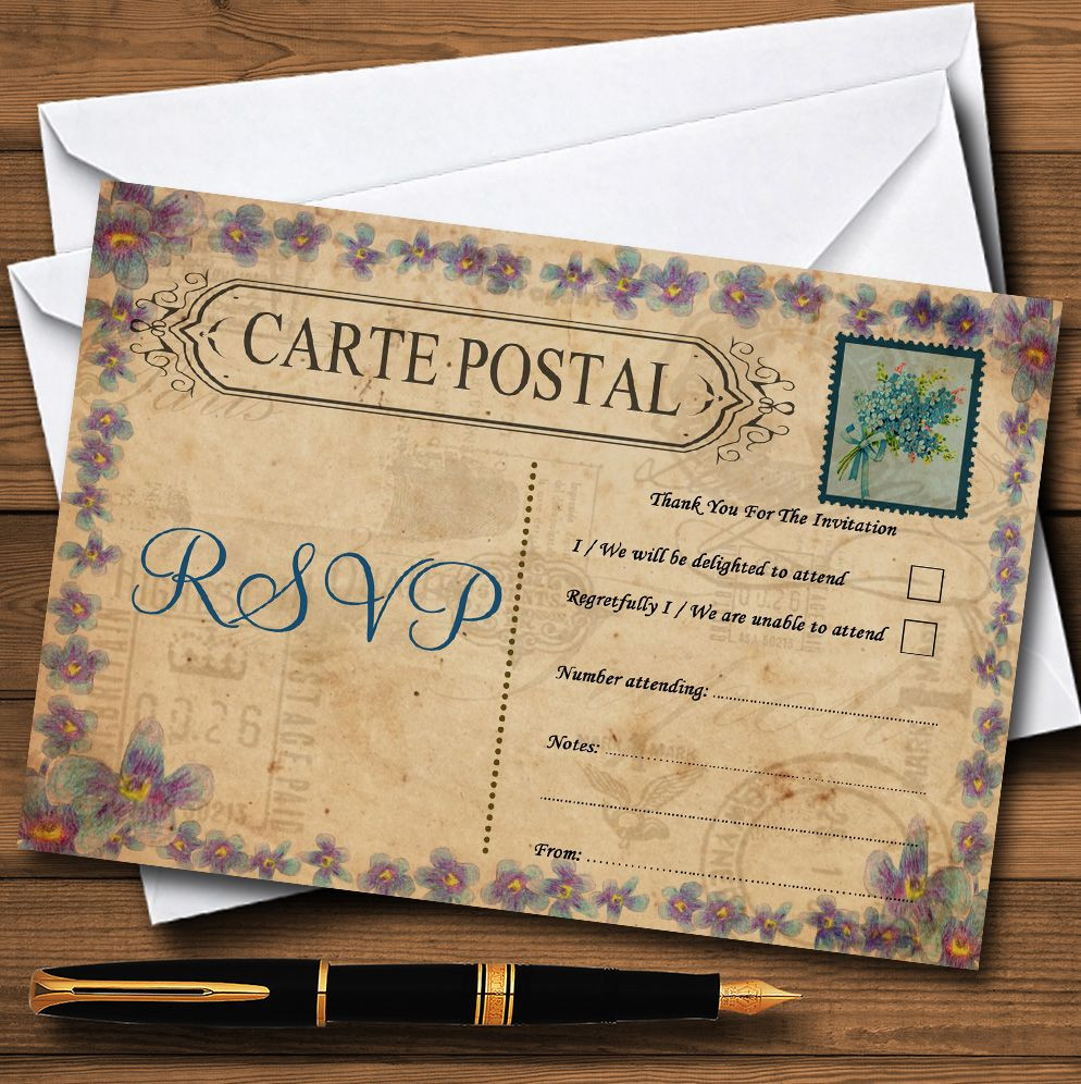 Black White Vintage Rustic Postcard Personalised RSVP Cards - The Card Zoo