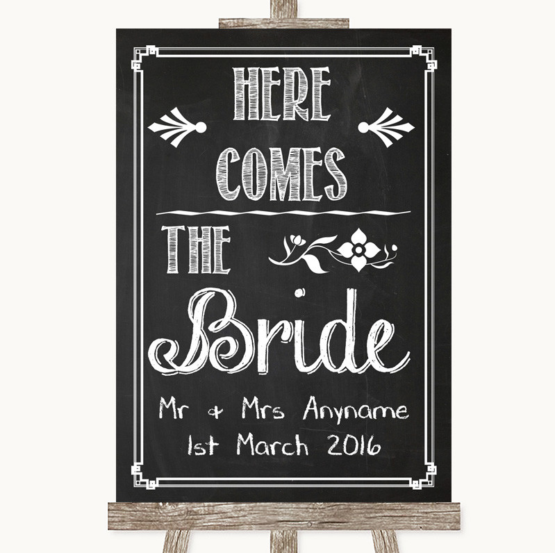 Chalk Sketch Daddy Here Comes Your Bride Personalised Wedding Sign ...