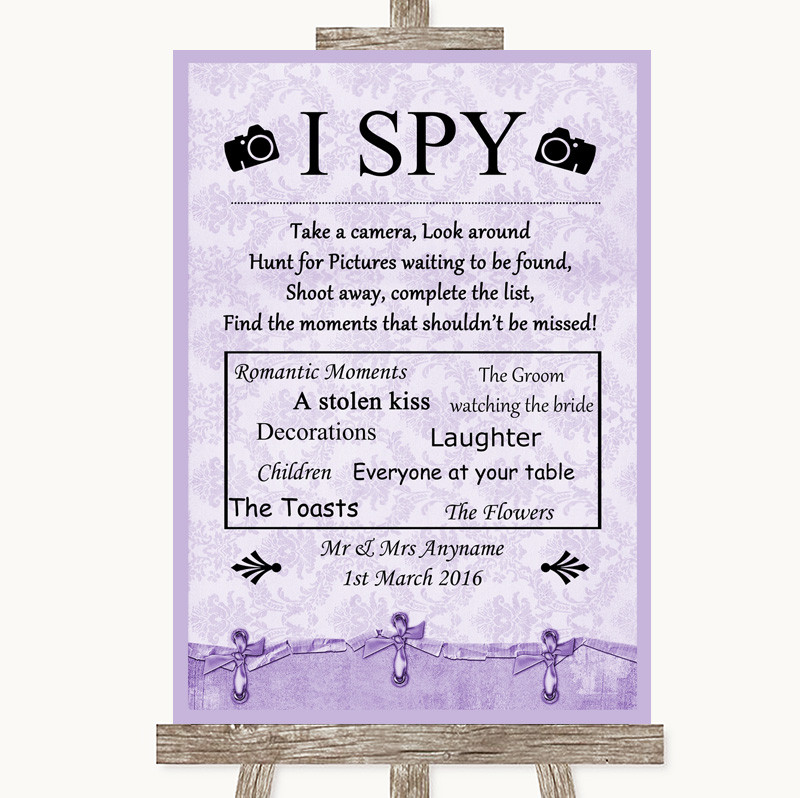 Shabby Chic Floral I Spy Disposable Camera Personalised Wedding Sign ...