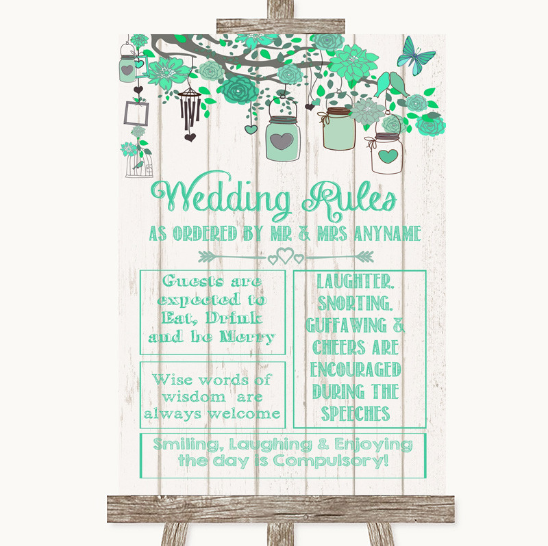 Green Rules Of The Wedding Personalised Wedding Sign - The Card Zoo