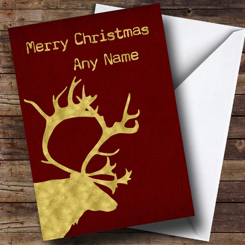 Brown and Gold Flying Reindeer Personalised Christmas Card - The Card Zoo