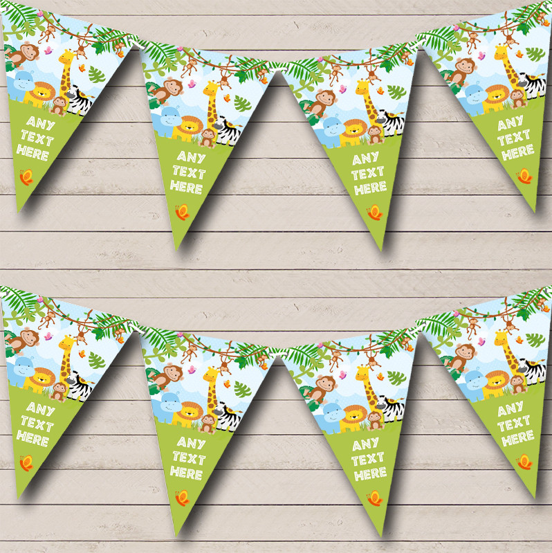 Red Jungle Animals Personalised Childrens Party Bunting - The Card Zoo