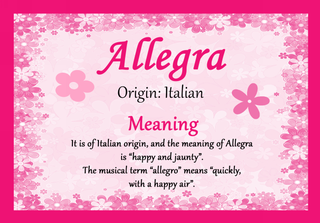 Allegra Personalised Name Meaning Certificate - The Card Zoo