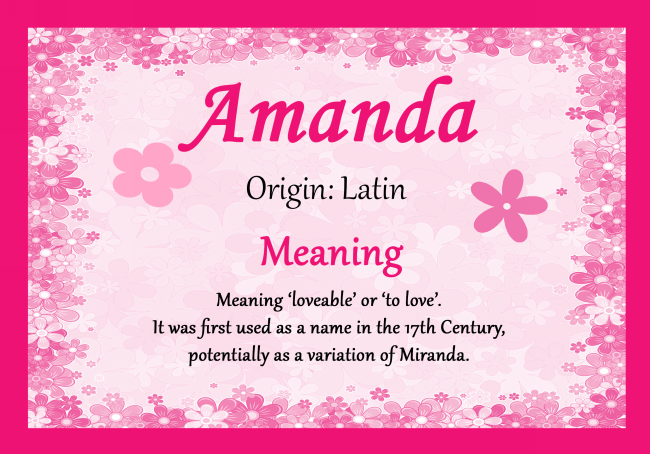 Amanda Personalised Name Meaning Certificate - The Card Zoo