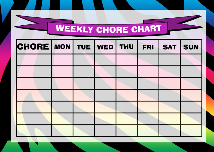 Weekly Chore Rota Task Reward Chart Zebra Colour - The Card Zoo