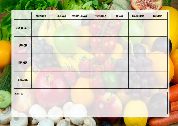 Lime Green Weekly Meal Diet Menu Planner - The Card Zoo
