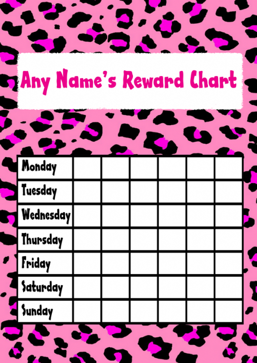 Pink Zebra Print Star Sticker Reward Chart - The Card Zoo