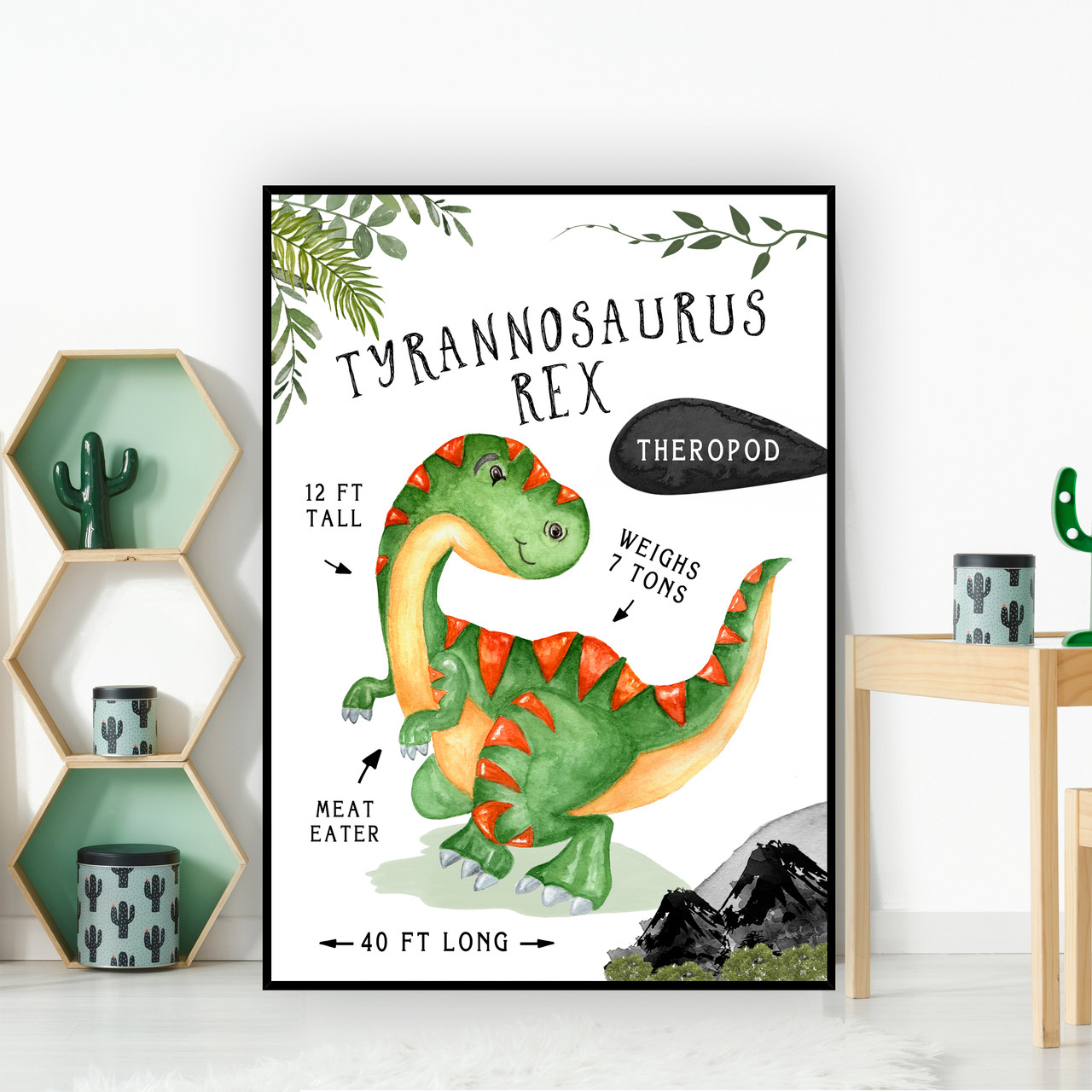 Tyrannosaurus Rex T-Rex Dinosaur Facts Children's Nursery Kids Wall Art ...