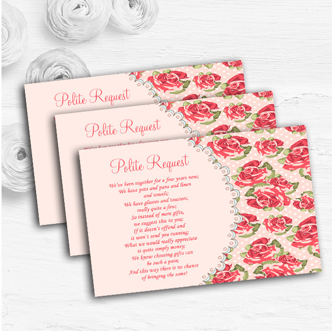 Blue And Coral Pink Floral Shabby Chic Chintz Wedding Gift Money Poem ...