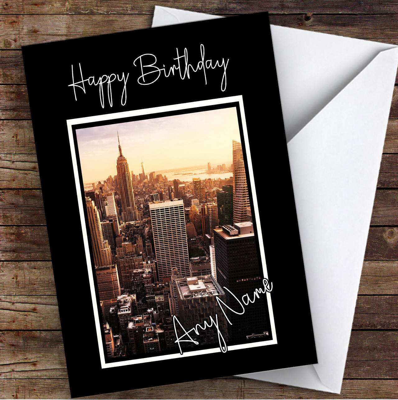 New York City Skyline Sun Design Pretty Personalised Birthday Card ...