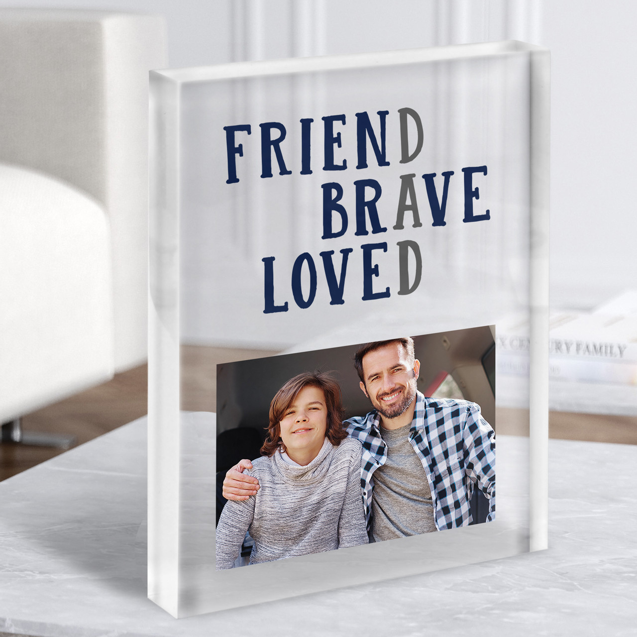 Father Description Words Text Typographic Grey Blue Gift Acrylic Block ...