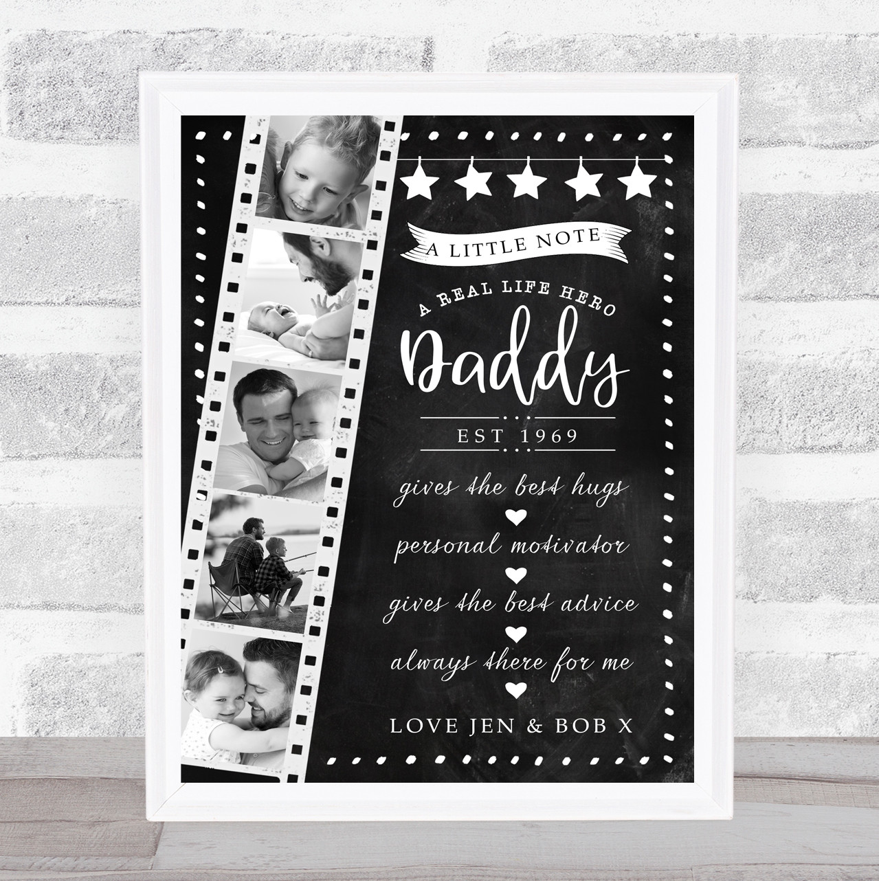 Fathers Day Dad Daddy Hero Chalk Effect 5 Photo Personalised Gift Print ...