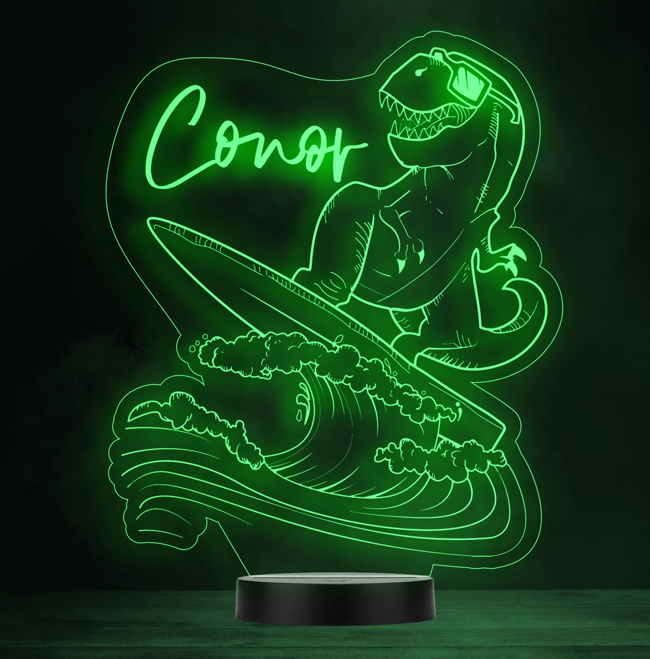 T-Rex Surfer Dinosaur Personalised Gift Colour Changing LED Lamp Night ...