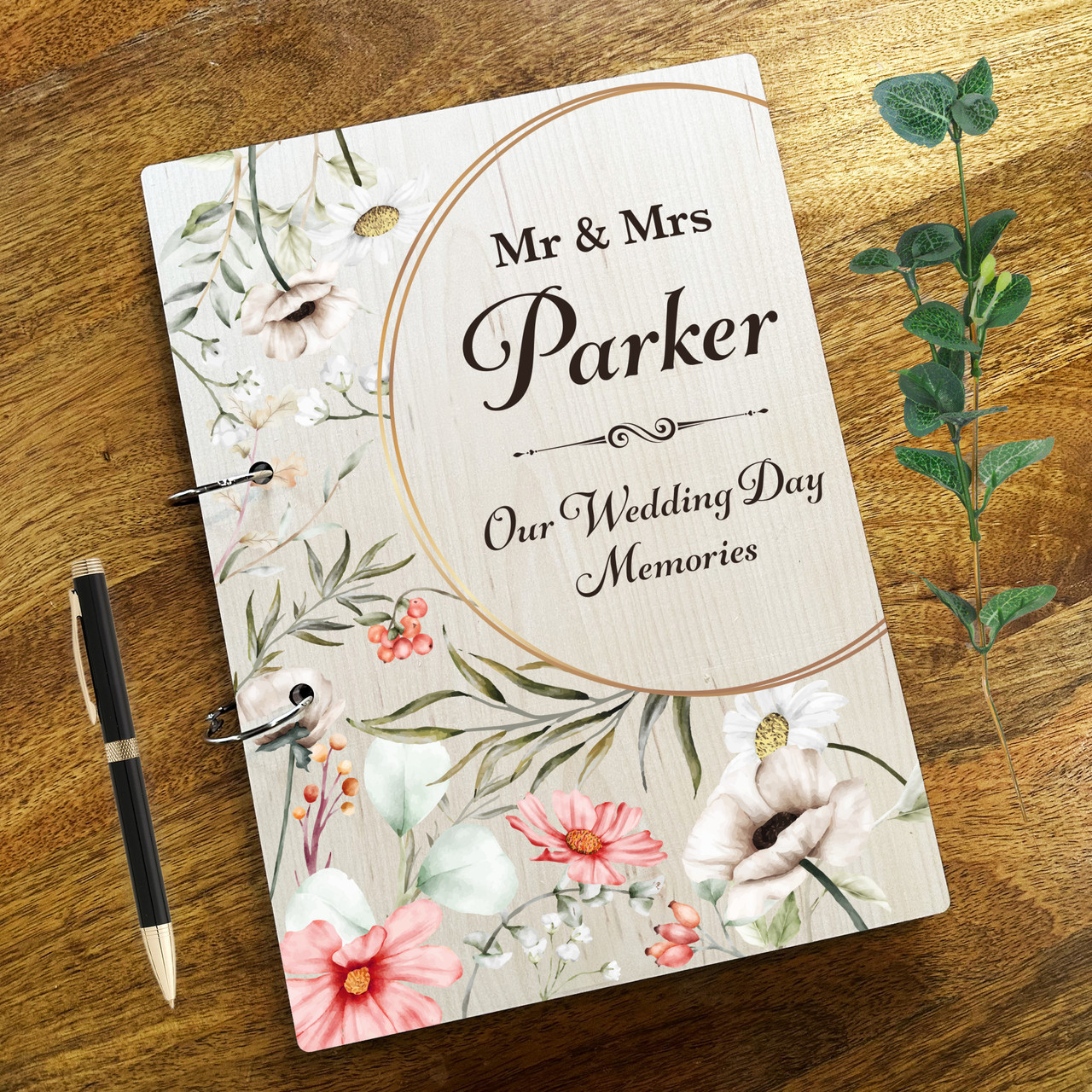 Wood Pink White Floral Pretty Photo Album Wedding Day Memories Keepsake Book - The Card Zoo