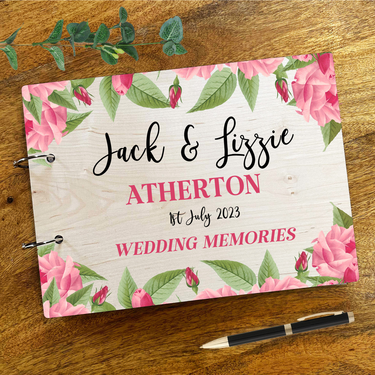 Wood Pink White Floral Pretty Photo Album Wedding Day Memories Keepsake ...