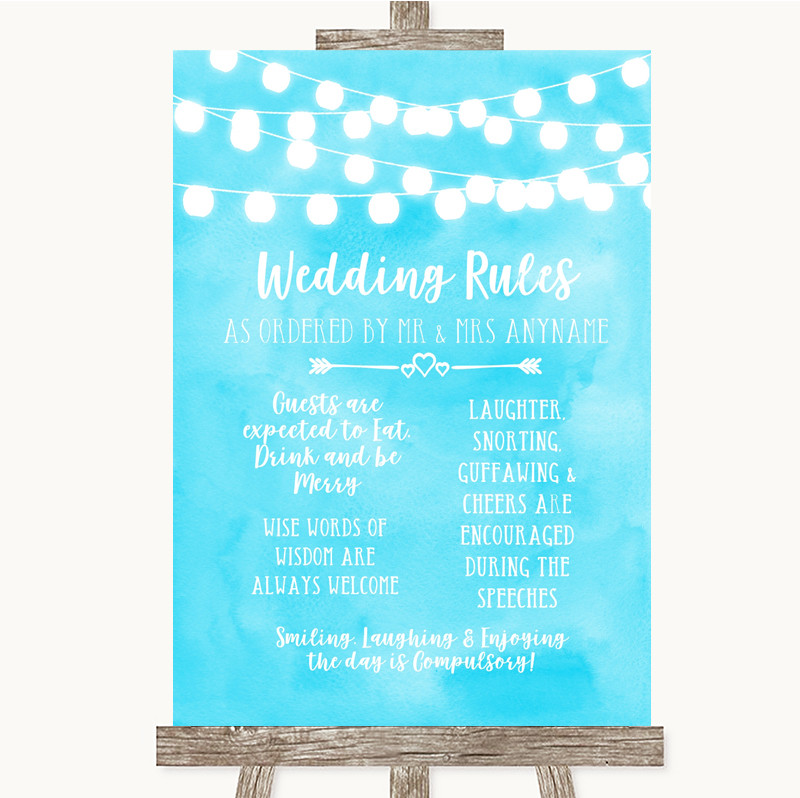 Navy Blue Watercolour Lights Rules Of The Wedding Personalised Wedding ...