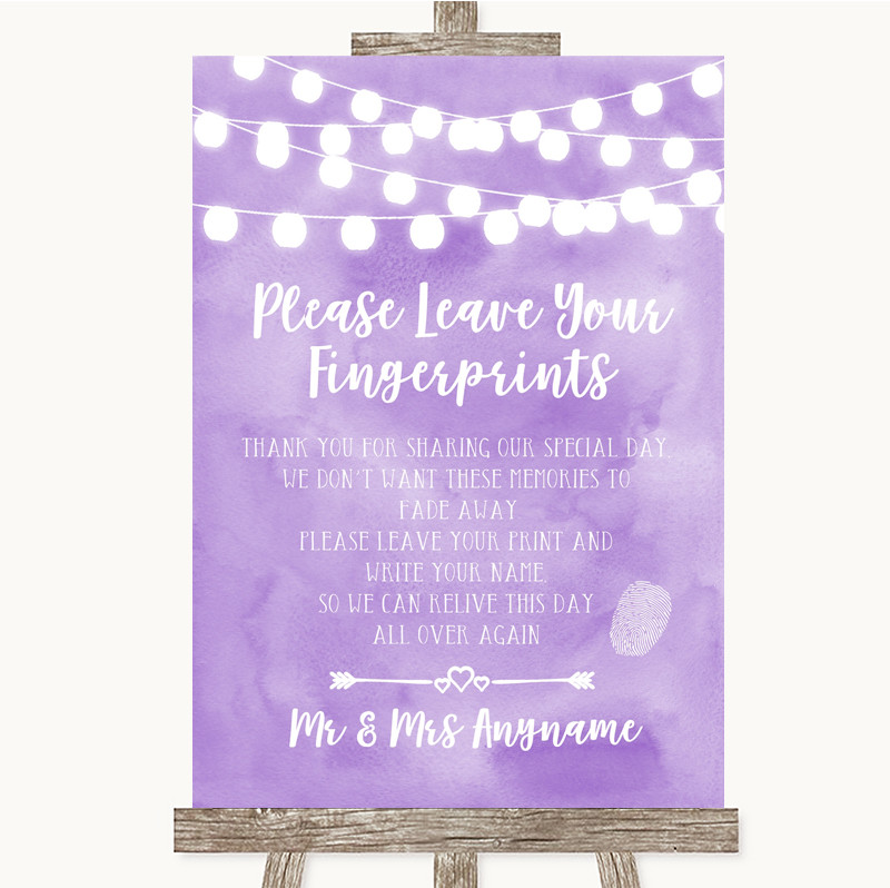 Grey Watercolour Lights Fingerprint Guestbook Personalised Wedding Sign ...