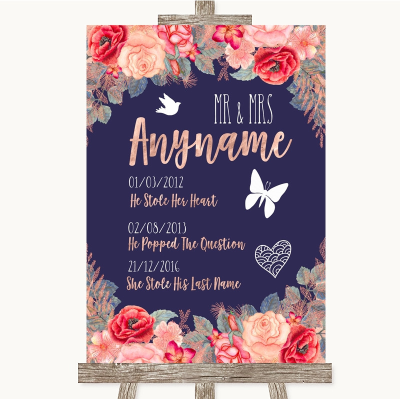 Blue and Gold Important Special Dates Personalised Wedding Sign - The ...