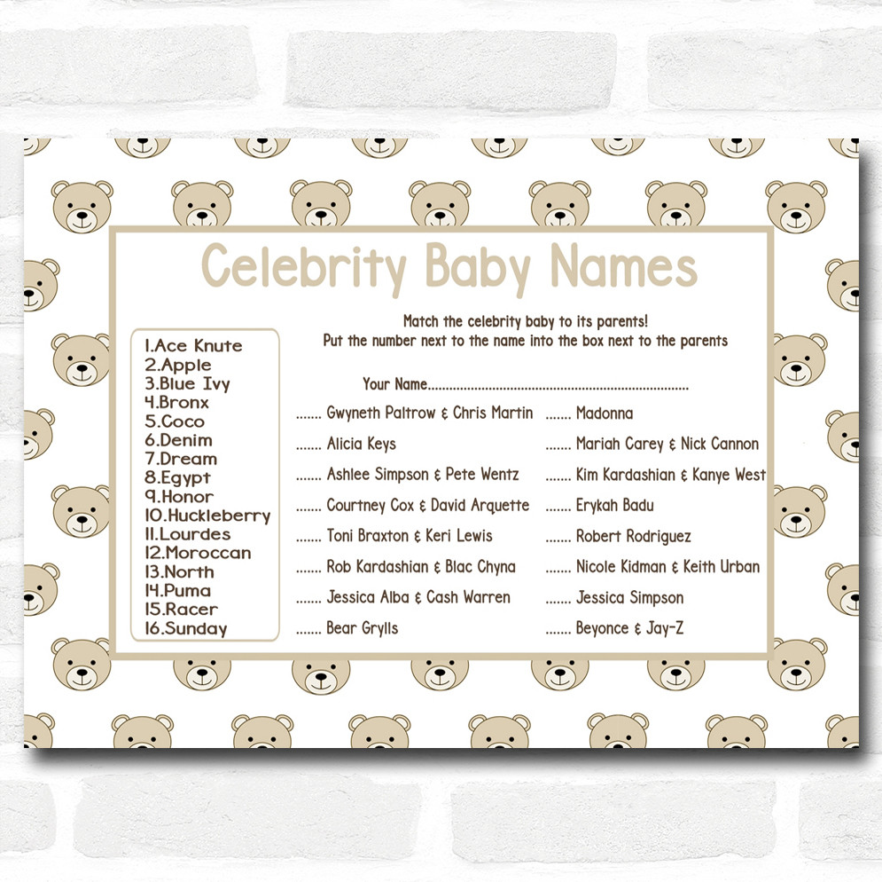 Neutral Teddys Baby Shower Games Celebrity Baby Name Cards - The Card Zoo