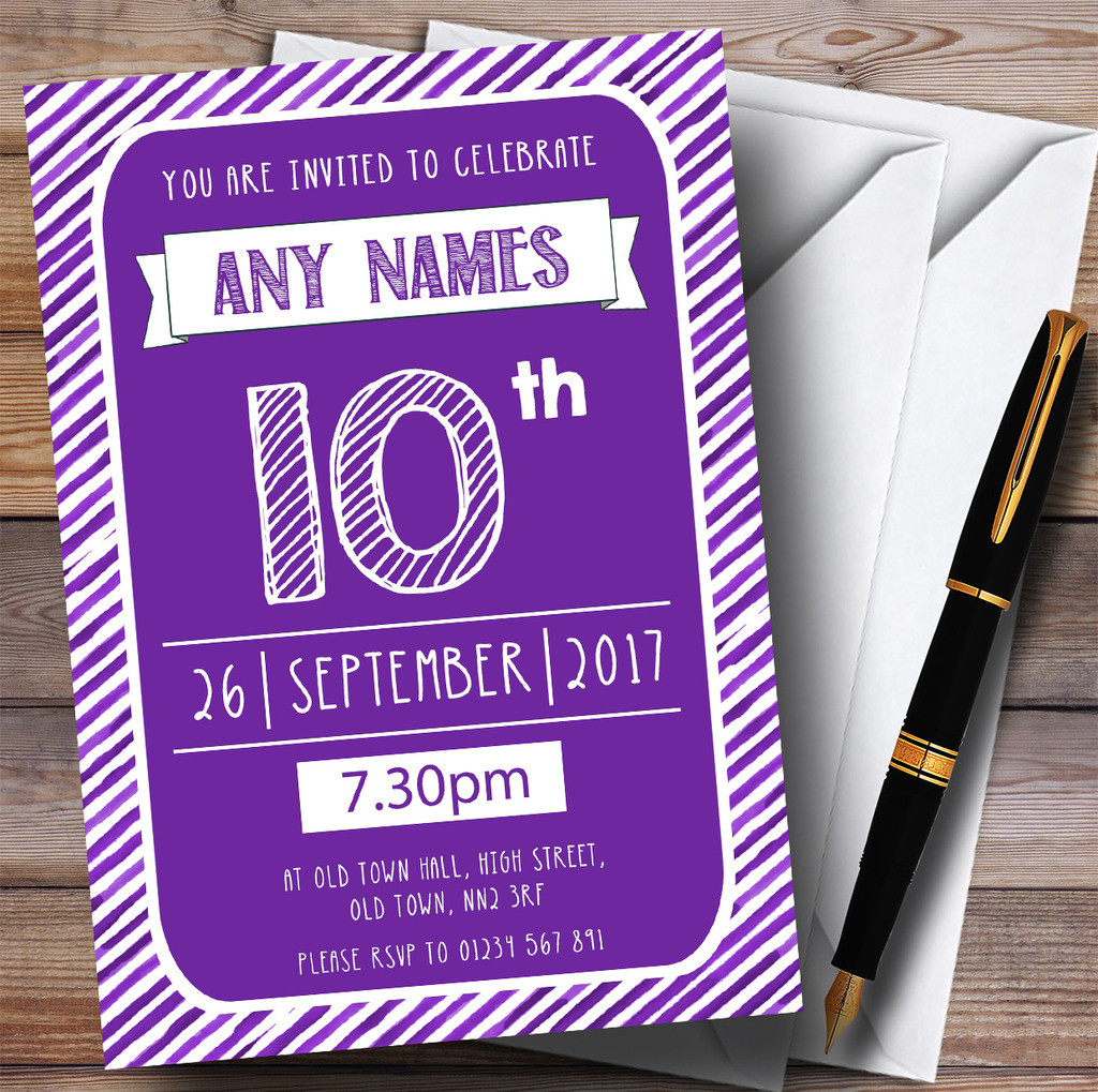 Black & White Stripy Deco 10th Personalised Birthday Party Invitations ...