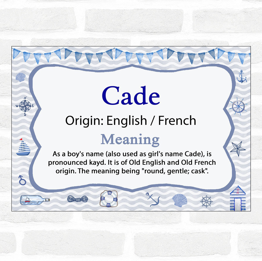 Cade Name Meaning Nautical Certificate - The Card Zoo