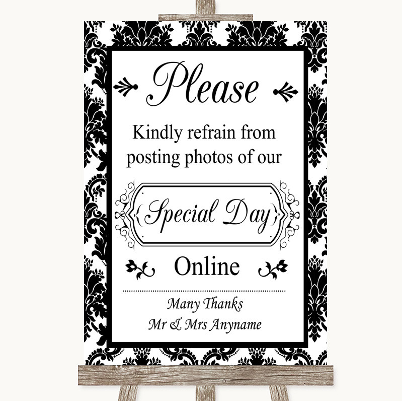 Black and White Damask Don't Post Photos Online Social Media Wedding ...