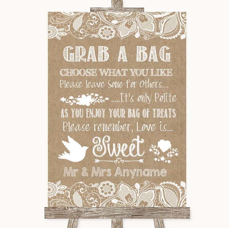 Burlap & Lace Grab A Bag Candy Buffet Cart Sweets Personalised Wedding ...